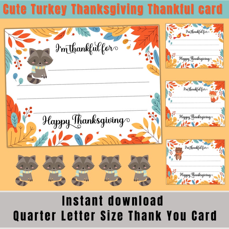 Happy Thanksgiving Thankful Printable Thanksgiving Cards - Etsy
