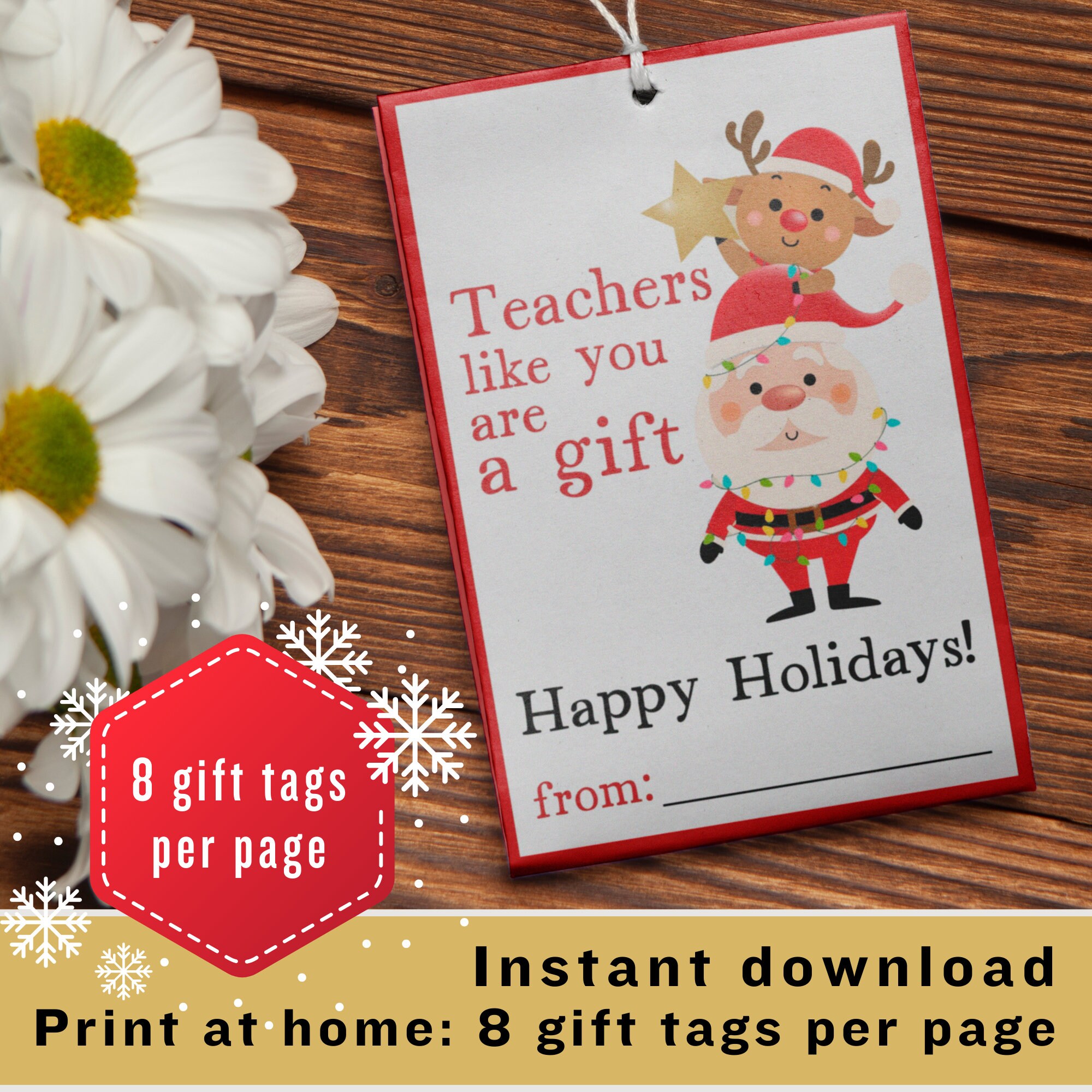 Teacher Christmas Gift Tag Printable Christmas Treat Tags Teacher Thank ...