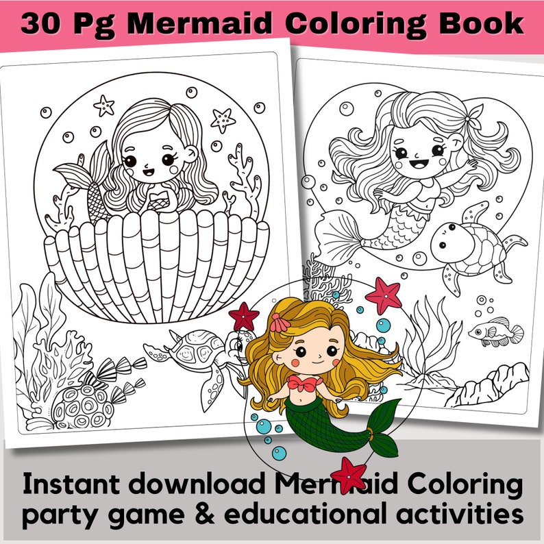 Mermaid Coloring Pages for Kids Little Mermaid Coloring Book Mermaid ...