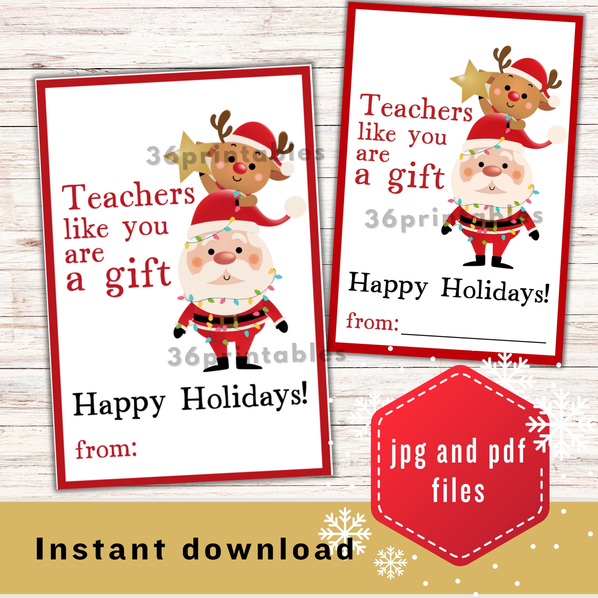 Teacher Christmas Gift Tag Printable Christmas Treat Tags Teacher Thank ...