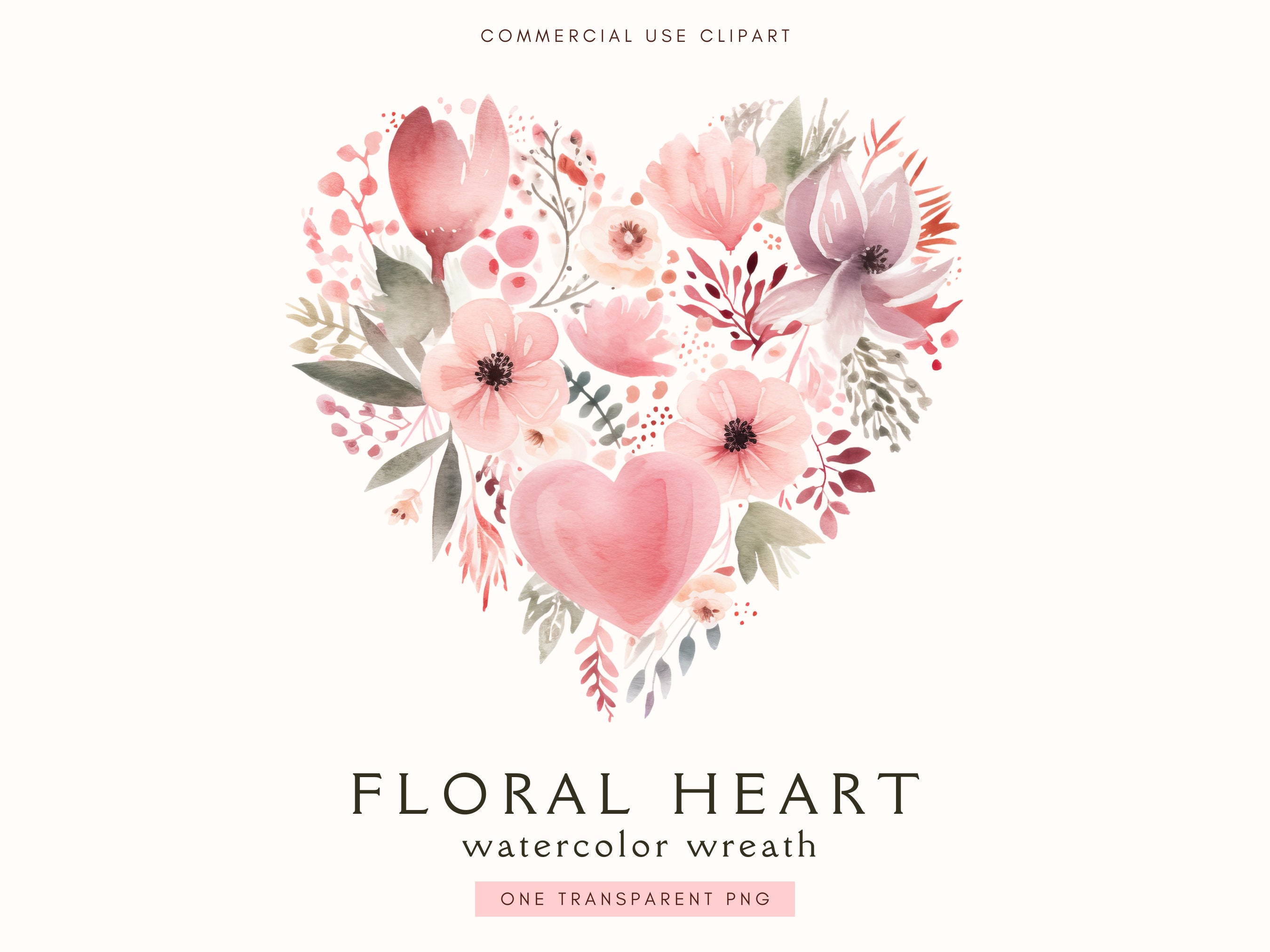 Floral Heart Clipart Watercolor Hearts Clipart Png Digital Paper ...