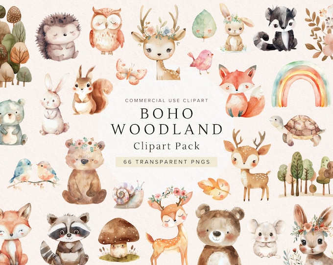 Watercolor Woodland Animals Clipart, Woodland Nursery, Forest Animals ...