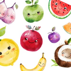 Kawaii Fruit Clipart Cute Fruit Clip Art Watercolor Fruit Png Food ...
