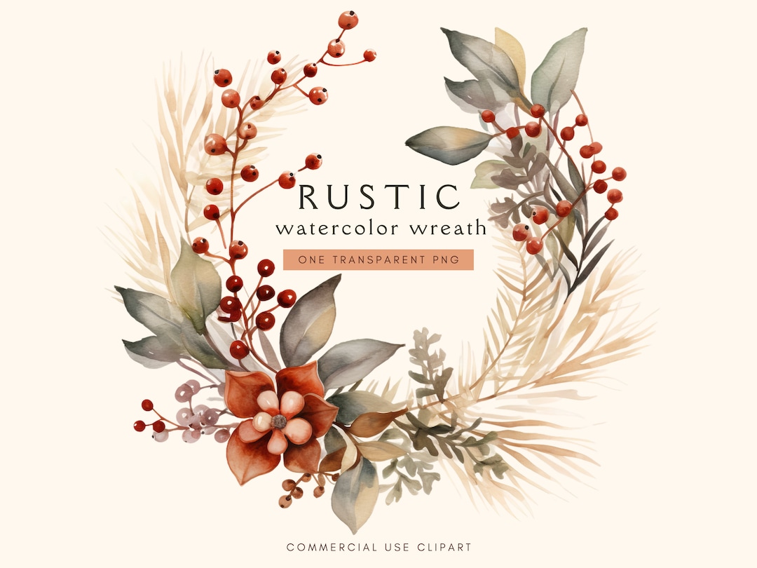 Rustic Christmas Wreath Clipart | Cozy Christmas Clipart | Holiday ...