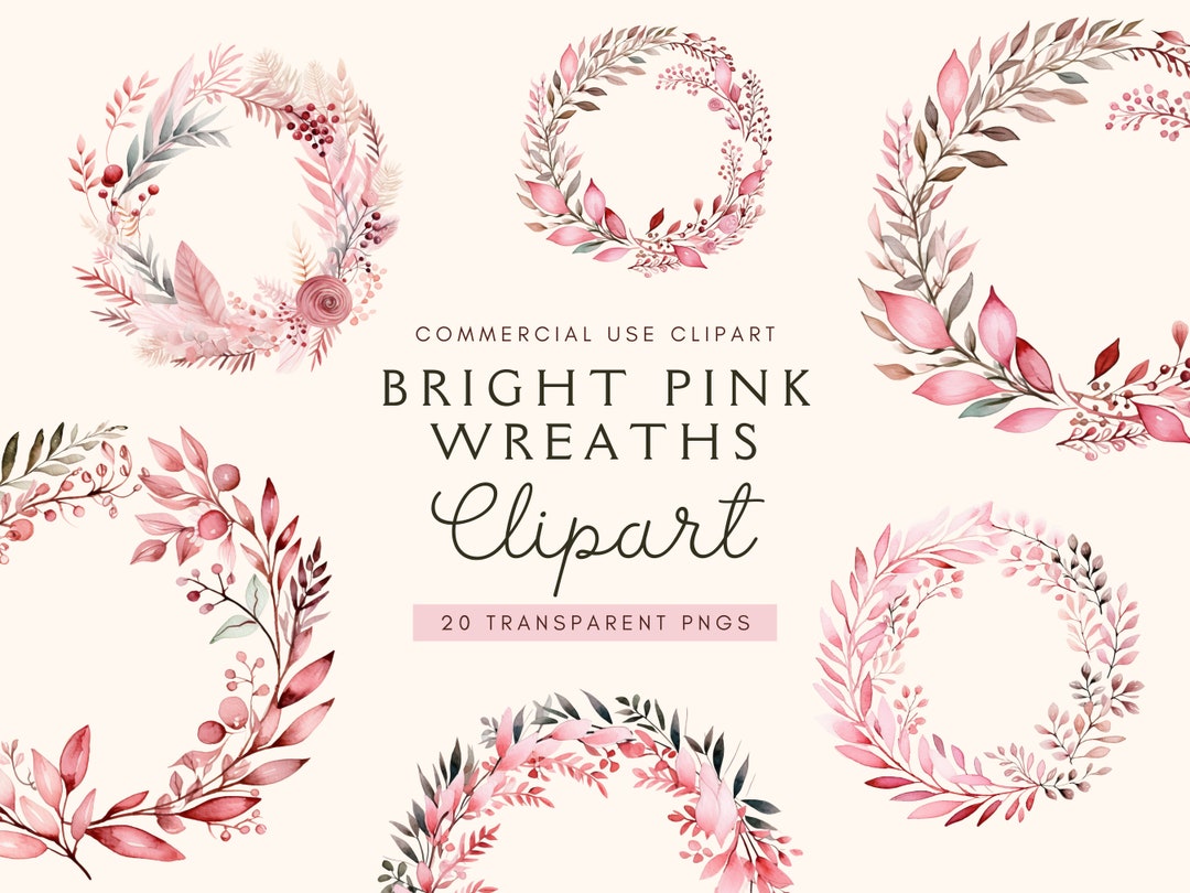 Pink Wreath Clipart | Christmas Watercolor Graphics | Botanical Flower ...