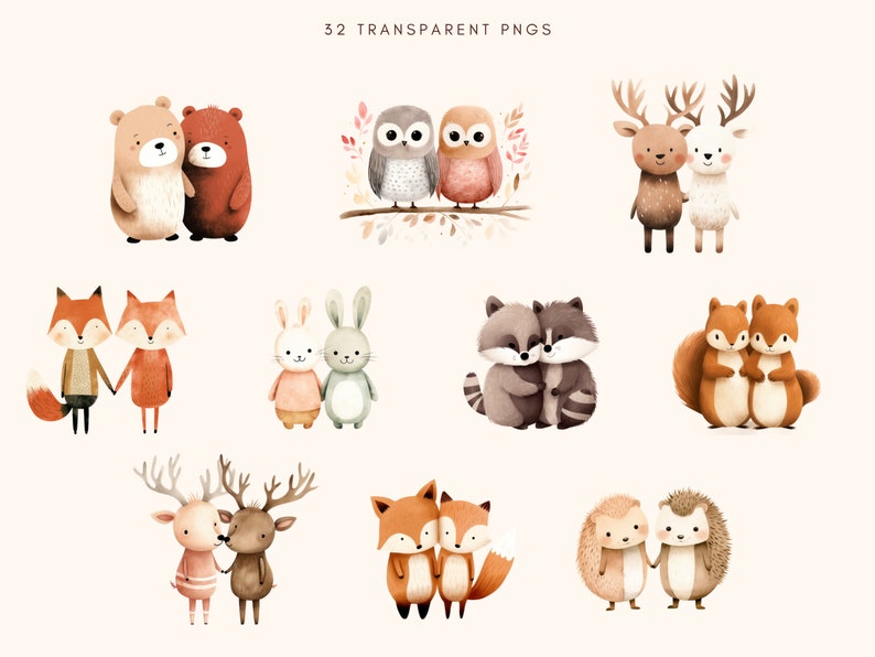 Valentine Animal Couple Clipart Sweet Woodland Animals Love Romantic ...