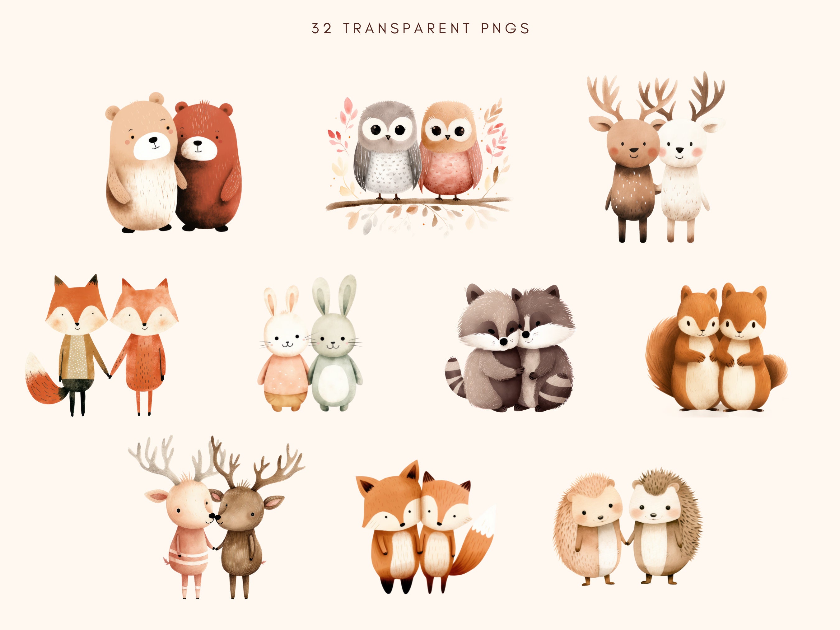 Valentine Animal Couple Clipart Sweet Woodland Animals Love Romantic ...