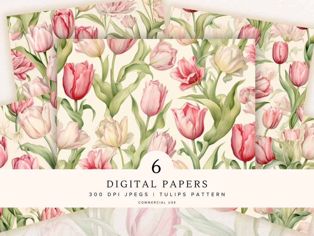 Tulip Flower Digital Paper | Printable Spring Floral Backgrounds ...