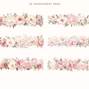 Peony Border Clipart | Blush Pink | Peonies Png | Watercolor Floral ...