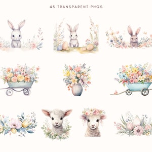Watercolor Easter Bunny Clipart Bundle | Easter Basket Clip Art ...