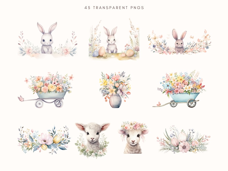 Watercolor Easter Bunny Clipart Bundle Easter Basket Clip Art Spring ...