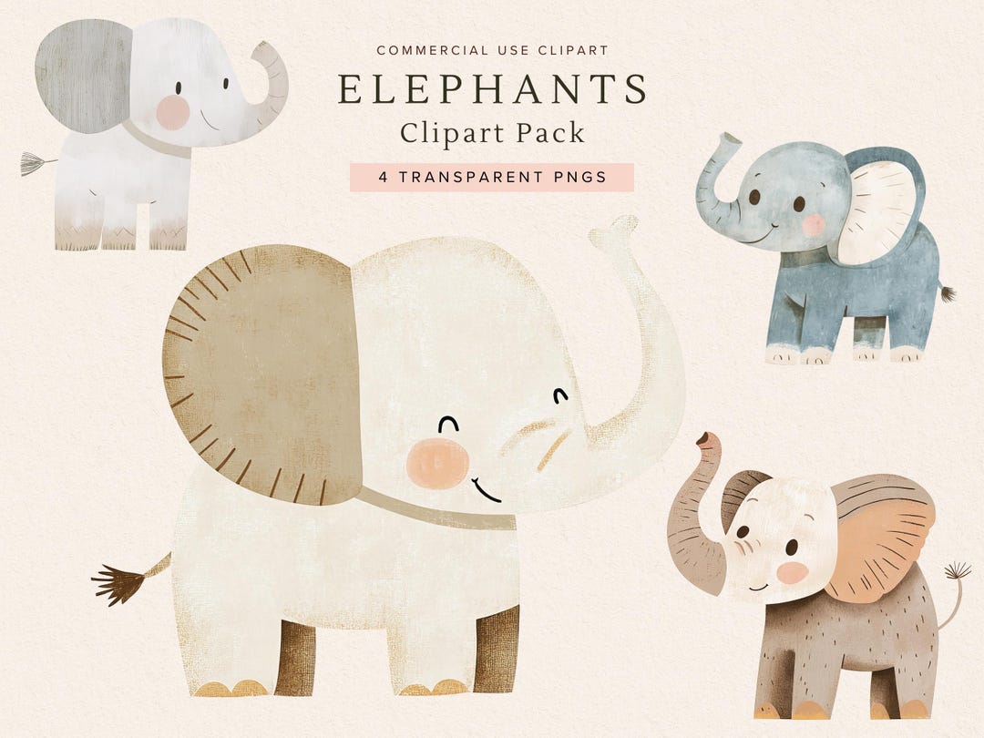 Cute Baby Boy Elephant Clipart | Watercolor PNG Nursery Decor, Perfect ...