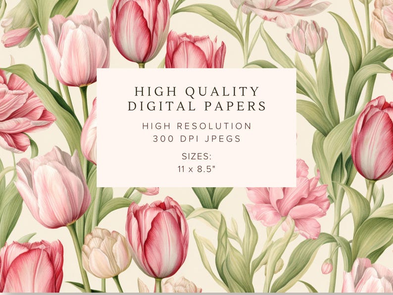 Tulip Flower Digital Paper | Printable Spring Floral Backgrounds ...