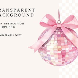 Pink Disco Ball Clipart | Girly Bow PNG | Soft Aesthetic Design | Cute ...