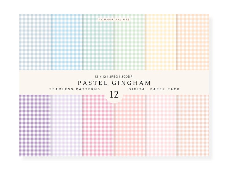 Pastel Gingham Seamless Digital Paper Bundle | Scrapbooking Pattern ...