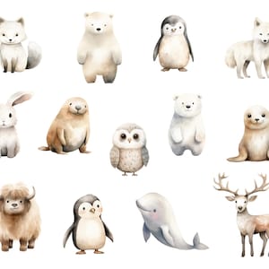 Cute Arctic Animals Clipart | Watercolor Cozy Winter | Nursery Decor ...