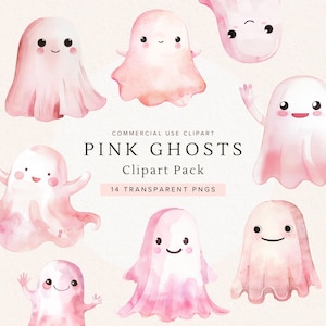 Pink Ghost Clipart | Cute Halloween Art | Watercolor Digital Download ...