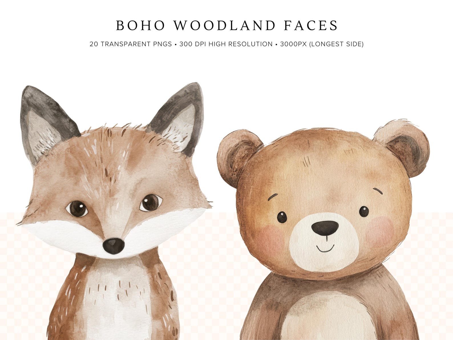 Watercolor Woodland Clipart | Cute Boho Animal Faces | Baby Animal ...