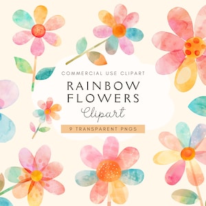 Bright Floral Clipart | Watercolor Rainbow Flowers | Colorful Flowers ...