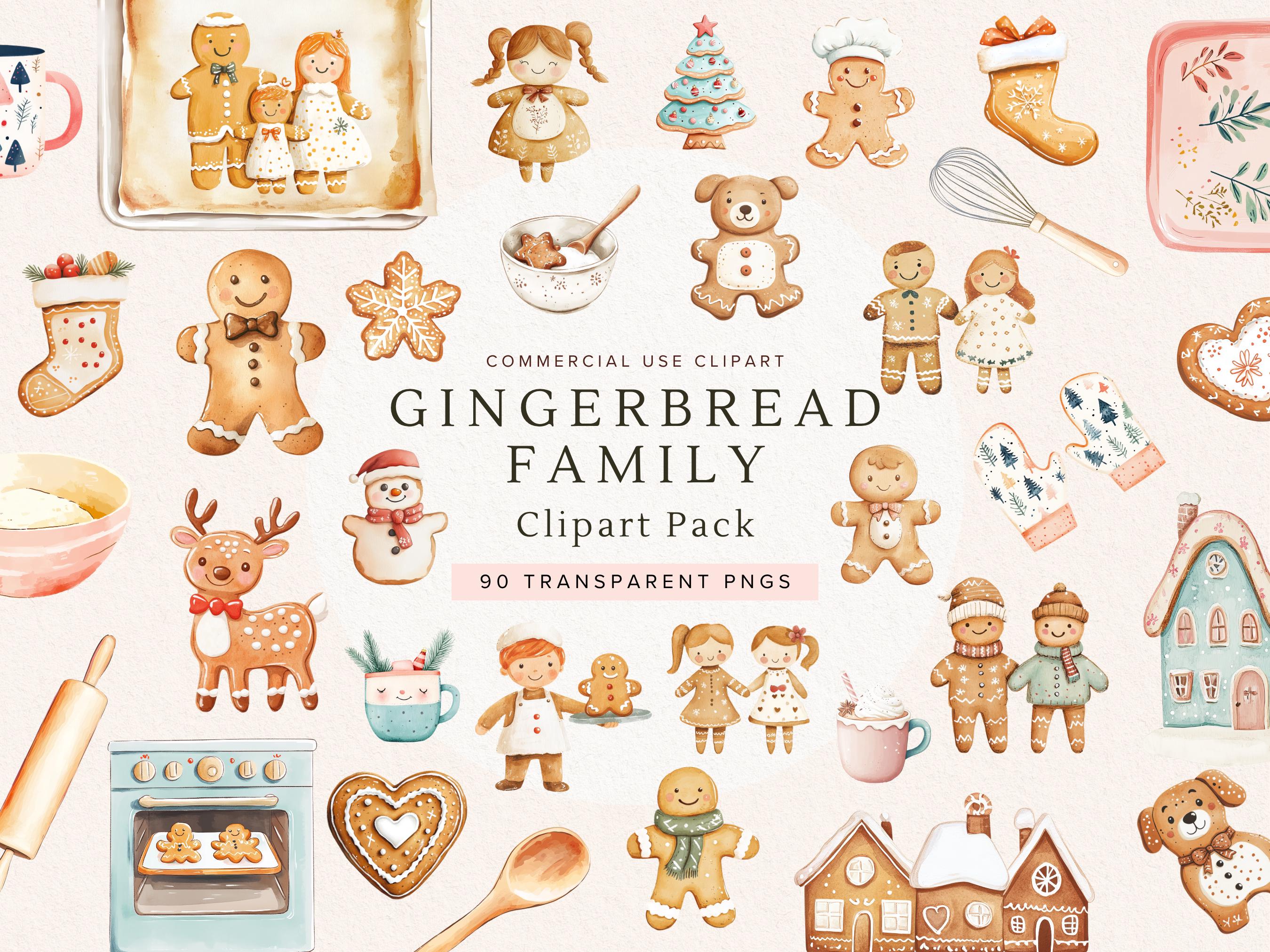 Gingerbread Family Clipart | Watercolor PNG Files for Crafts ...