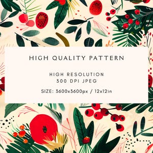 Holly and Berries Seamless Pattern | Watercolor Poinsettia Repeating ...