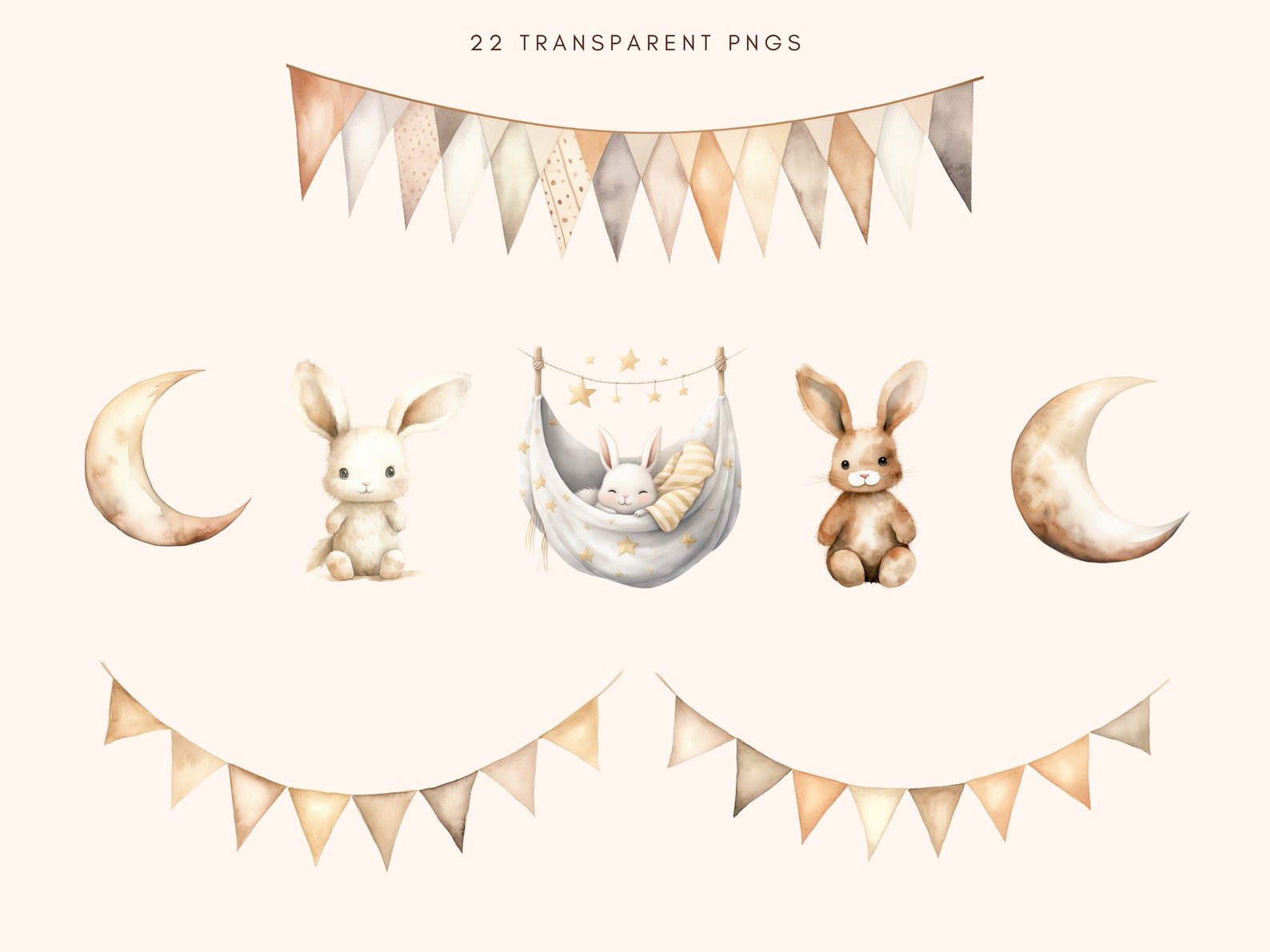 Sleeping Baby Bunnies Clipart | Cute Watercolor Bunny Png | Boho Bunny ...