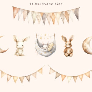 Sleeping Baby Bunnies Clipart | Cute Watercolor Bunny Png | Boho Bunny ...