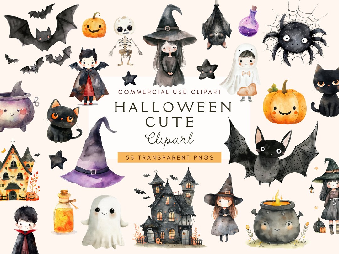 Watercolor Halloween Clipart Bundle Cute Happy Halloween Clip Art ...