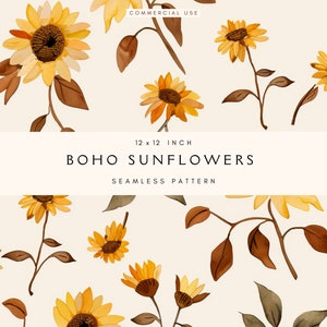Seamless Files Sunflowers | Repeat Pattern | Boho Sunflower Pattern ...