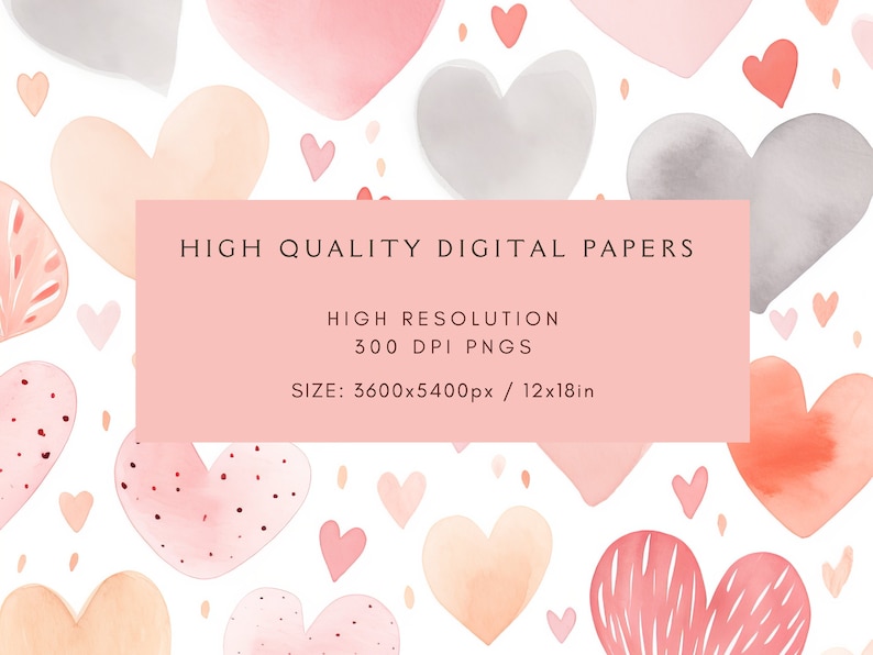 Sweet Heart Digital Paper Digital Paper Pack Scrapbook Paper Watercolor ...