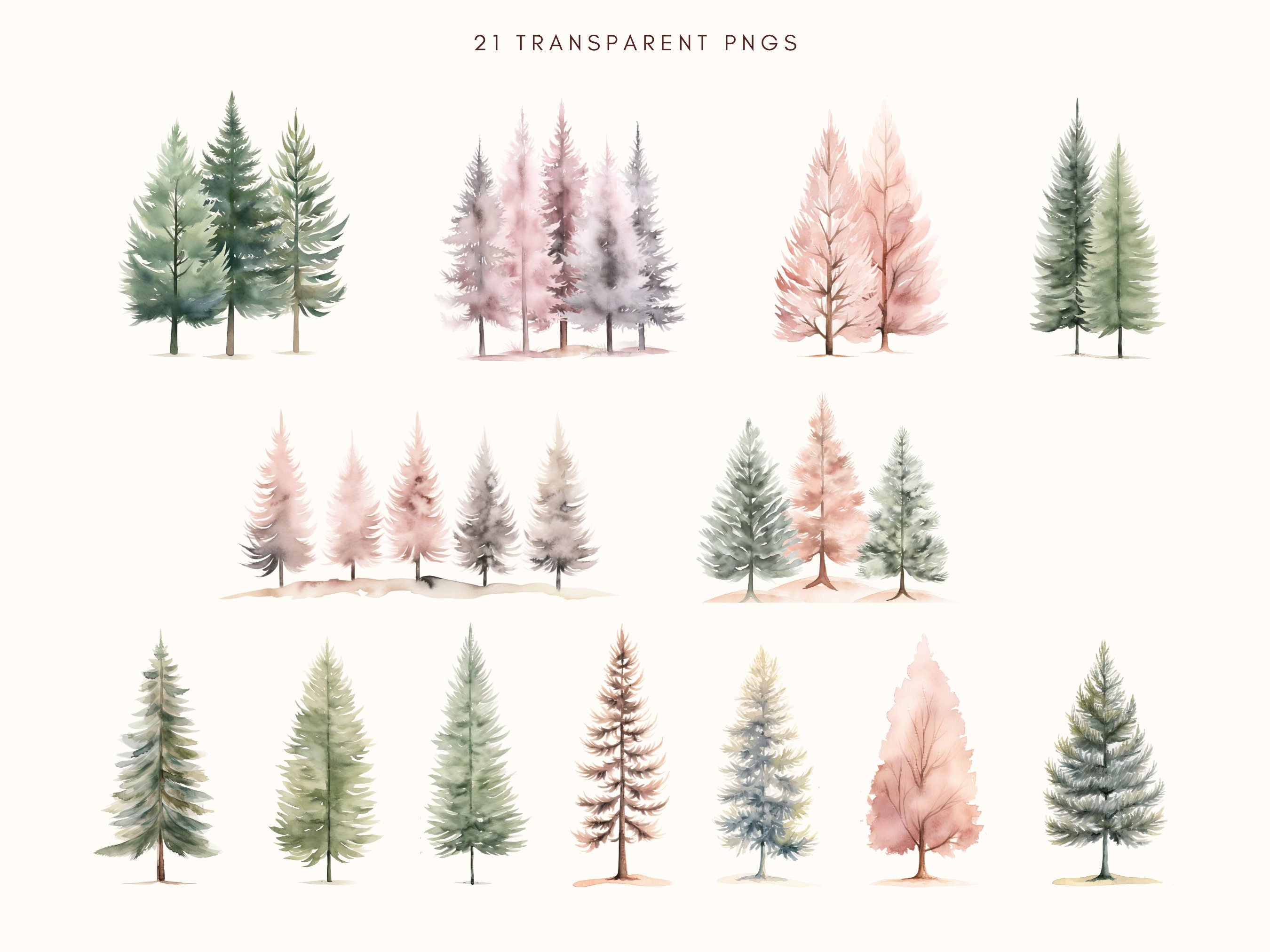 Winter Forest Clipart | Watercolor Trees PNG | Forest Bundle ...