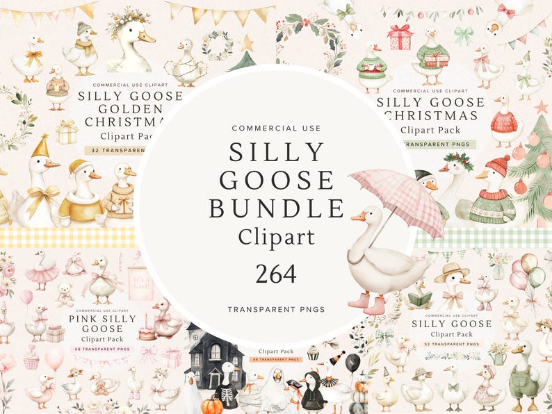 Silly Goose Clipart Bundle | Funny Goose Pngs for Christmas, Halloween ...