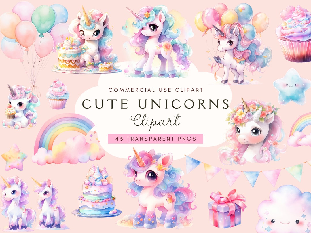 Kawaii Watercolor Unicorn Clipart | Cute Unicorns Png | Rainbow Unicorn ...