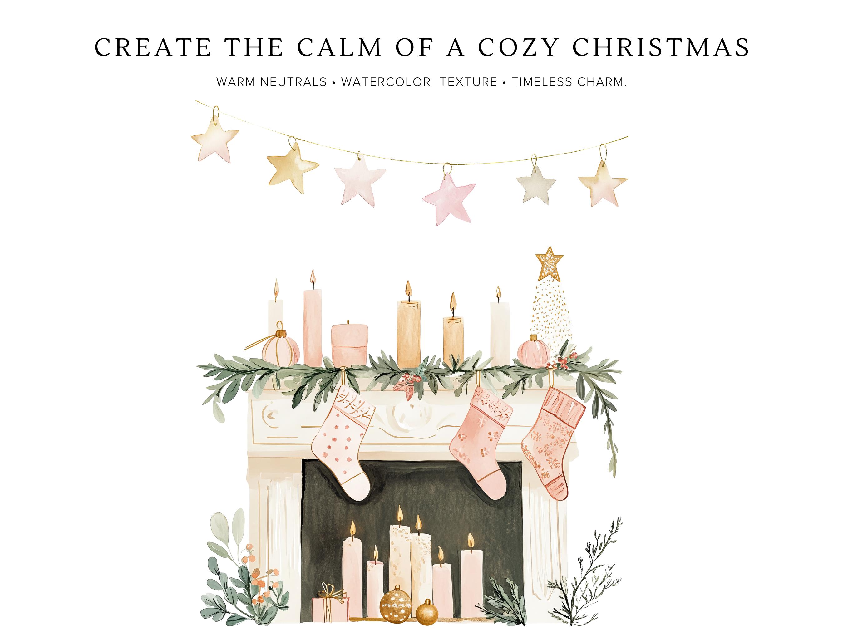 Christmas Cottage Clipart | Cozy Holiday PNG Set | Neutral Watercolor ...