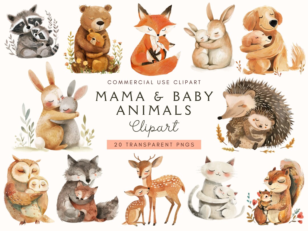 Mama & Baby Animal Clipart Baby Animals Woodland Animals Commercial Use ...