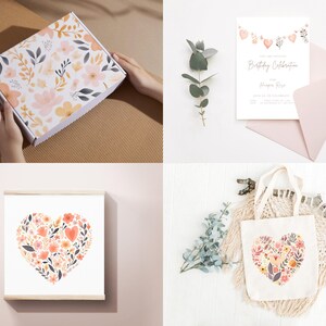 Peach Floral Hearts Clipart Bundle | Watercolor Heart PNG | Crafts ...