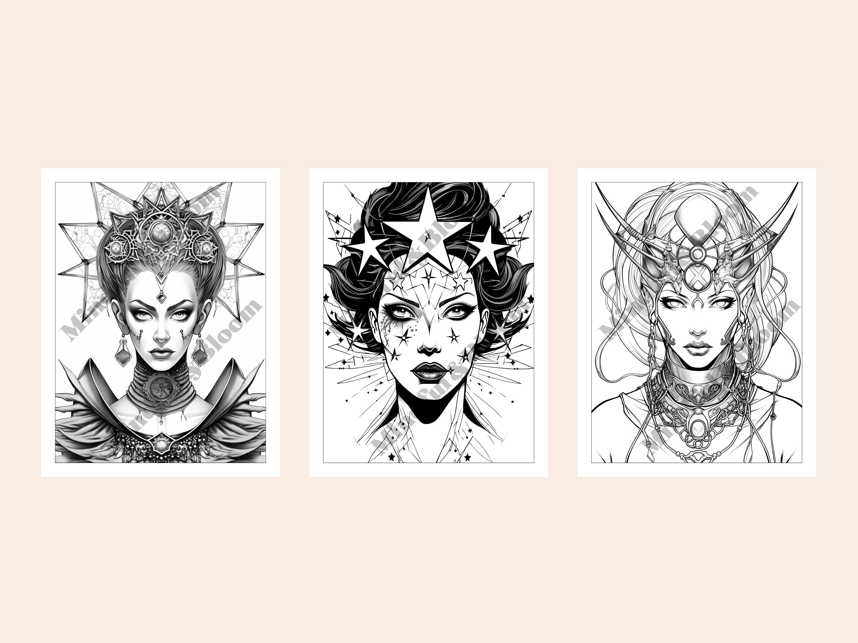 Printable Mindfulness Coloring Book Fantasy Queens 30 - Etsy