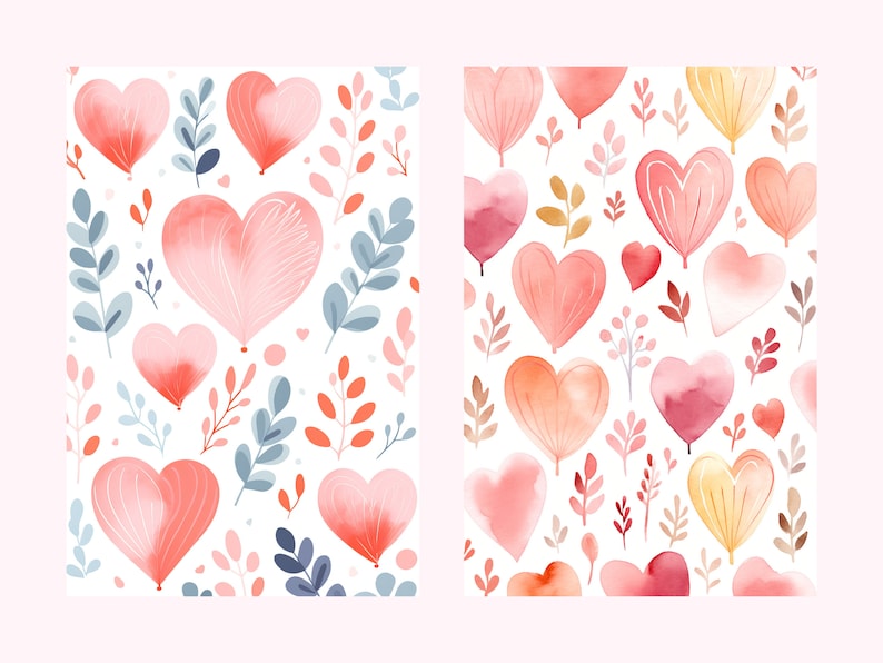 Sweet Heart Digital Paper Digital Paper Pack Scrapbook Paper Watercolor ...