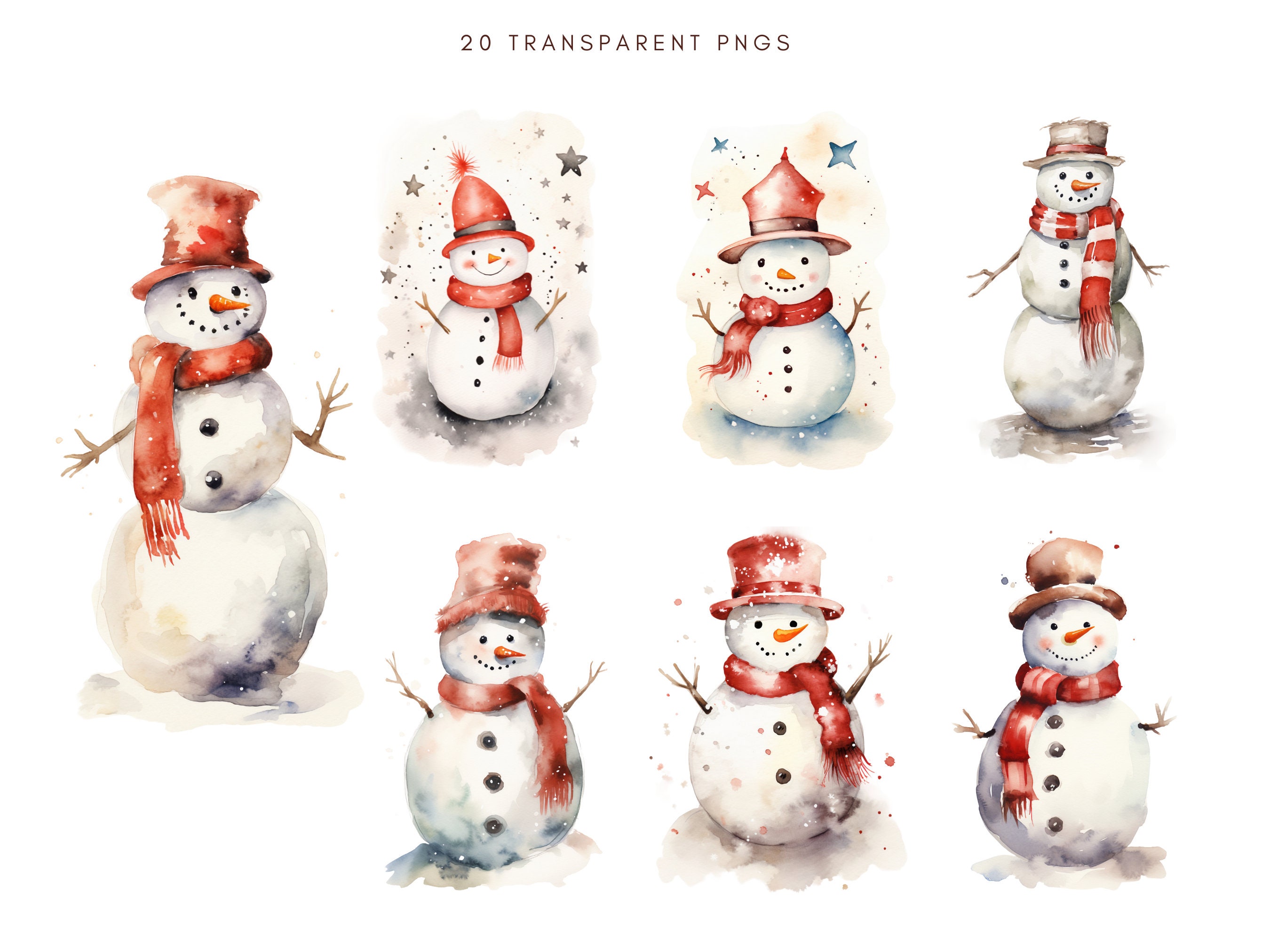Watercolor Christmas Snowman Clipart, Cute Snowman Clip Art, Holiday ...