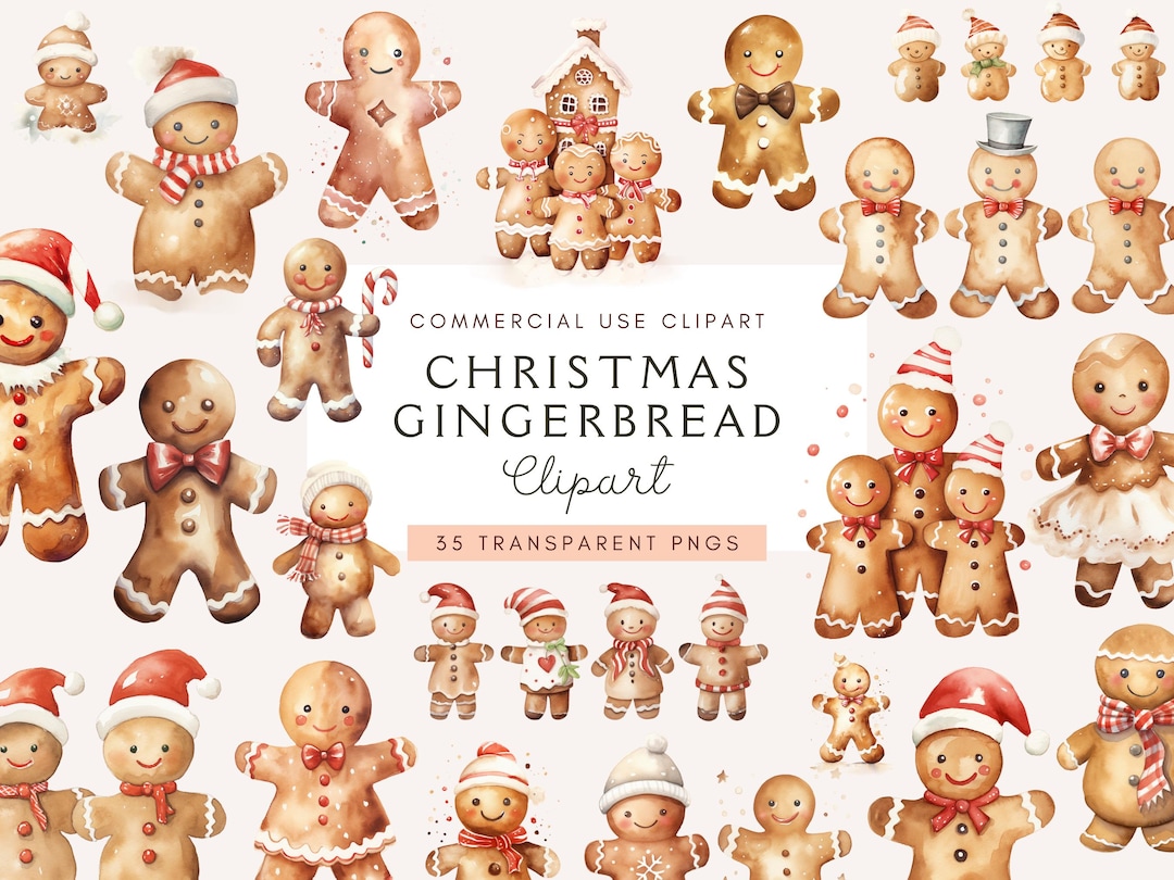 Christmas Gingerbread Cookie Clipart Bundle | Watercolor PNG | Cute ...