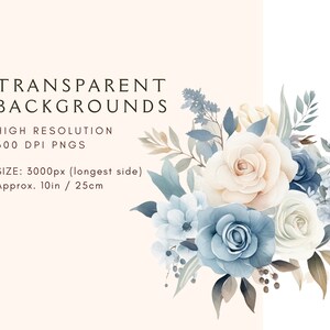 Dusty Blue Roses Clipart | Premade | Light Blue Flower Bouquet | Boho ...