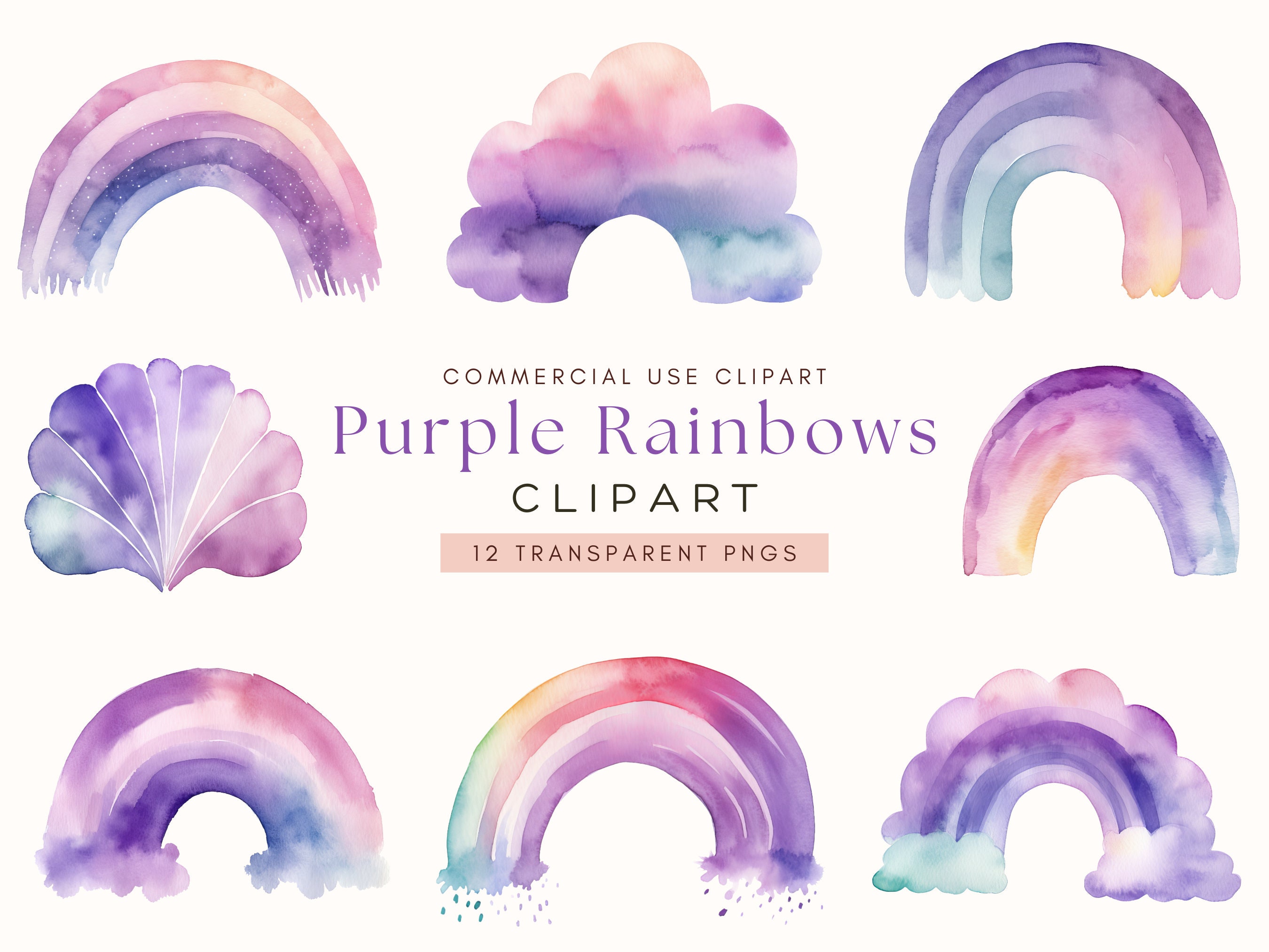 Boho Rainbow Clipart Purple Rainbow Png File Boho Clip Art Pastel Boho ...