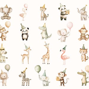 Safari Birthday Party Clipart | Wild One | Cute Boho Jungle Animals PNG ...