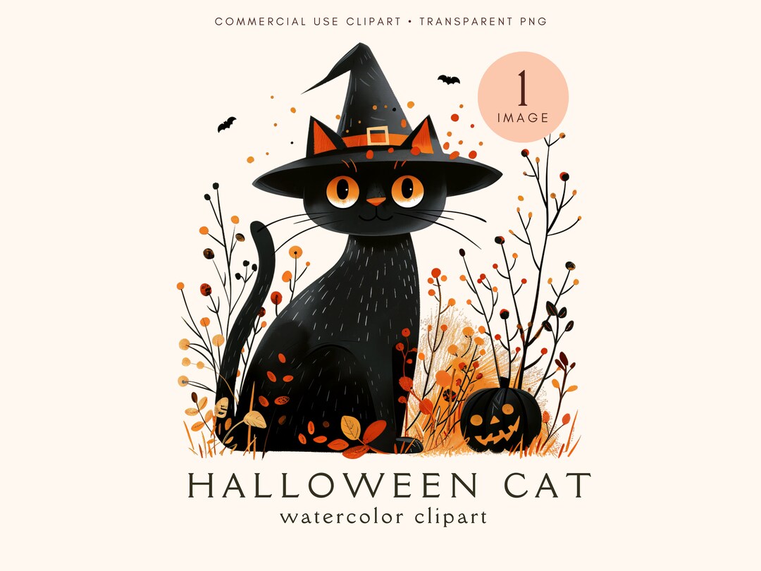 Quirky Cat Halloween Clipart | Black Cat Clip Art | Digital Paper Craft ...