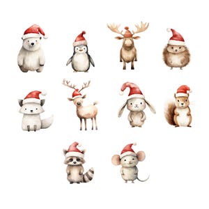 Christmas Clipart | Cute Animals With Santa Hats Bundle | Woodland ...