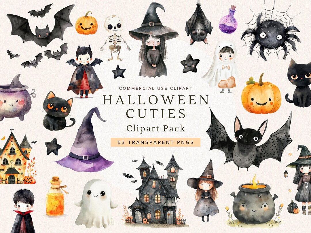Watercolor Halloween Clipart Bundle | Cute Happy Halloween Clip Art ...