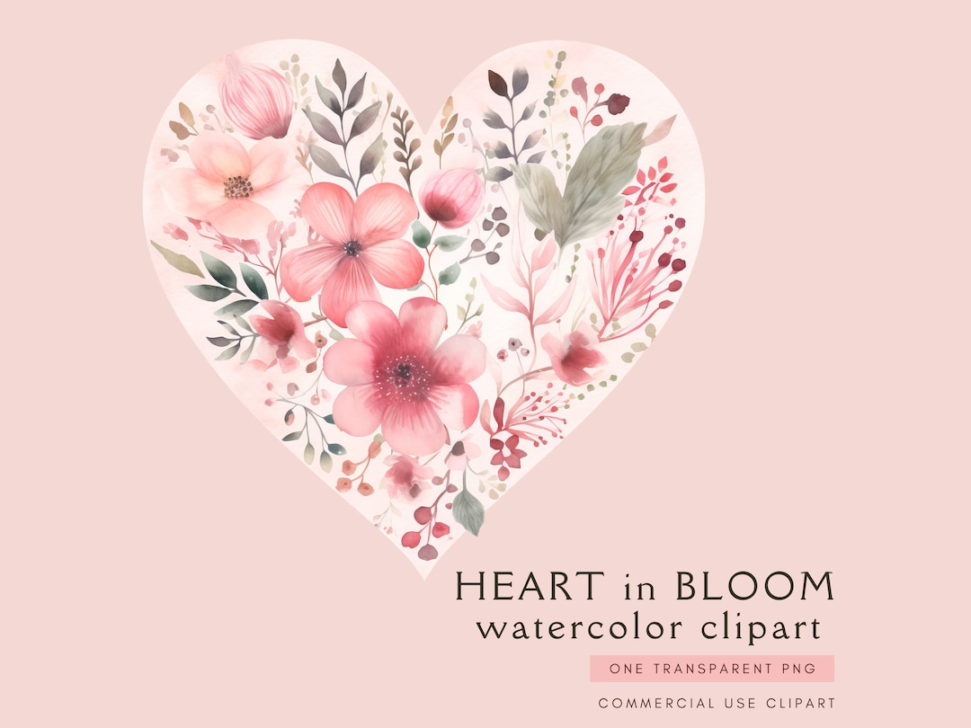 Watercolor Floral Heart Clipart Hearts Clipart Png Digital Paper ...