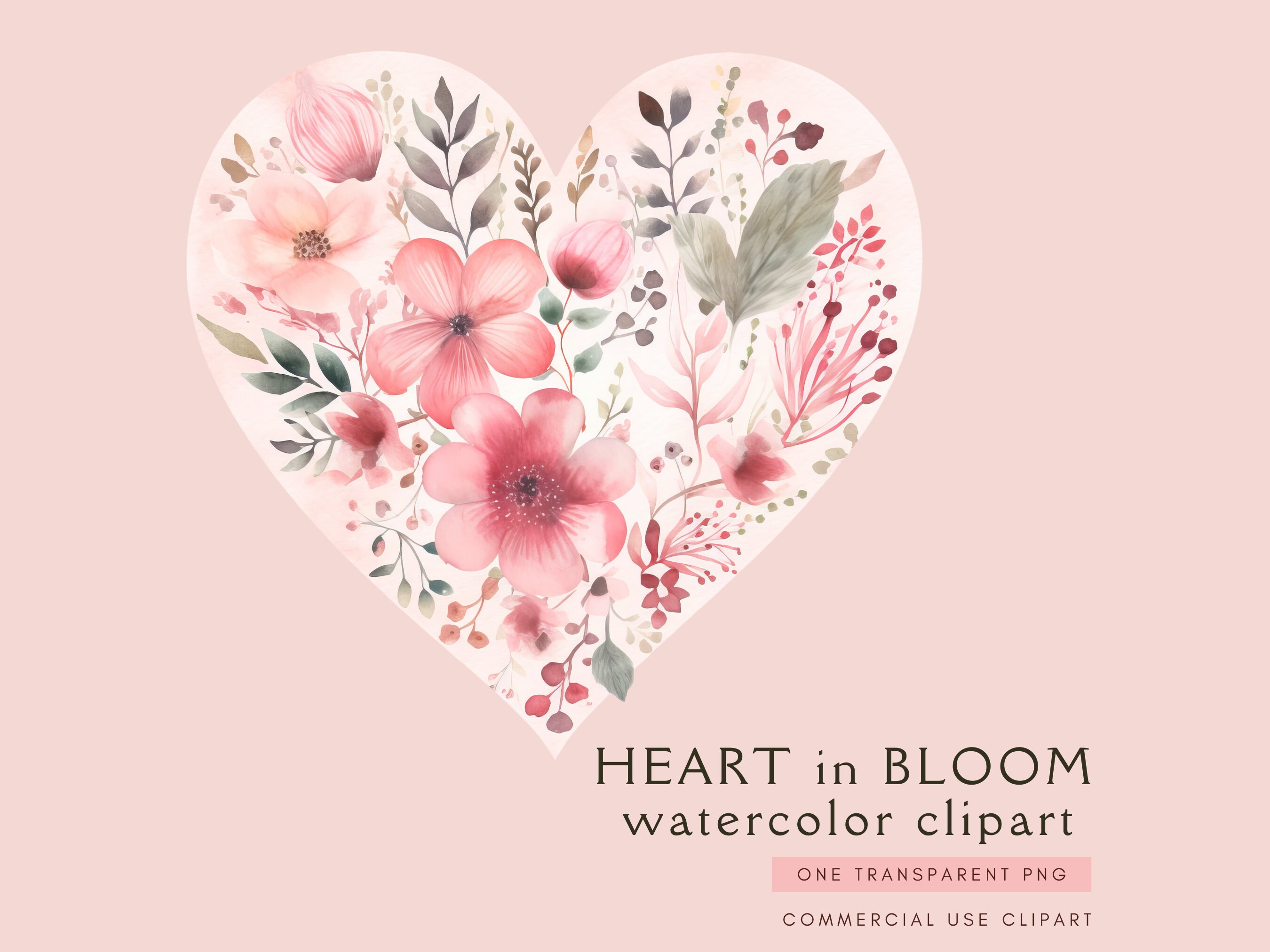 Watercolor Floral Heart Clipart Hearts Clipart Png Digital Paper ...