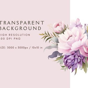 Purple Boho Bouquet Clipart | Lilac | Watercolor Flower | Floral ...