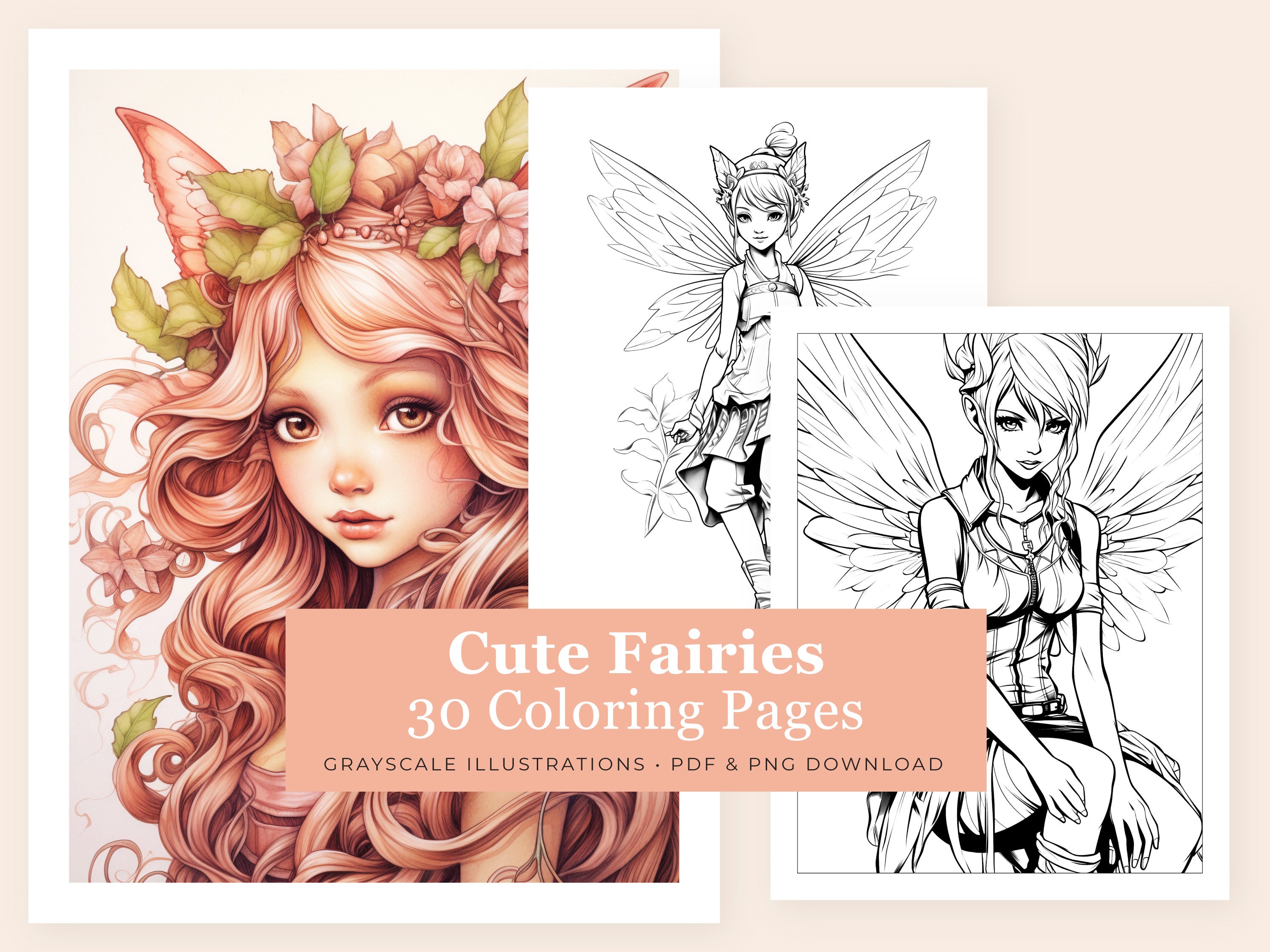 Printable Mindfulness Coloring Book Cute Fairies 30 Coloring Pages ...